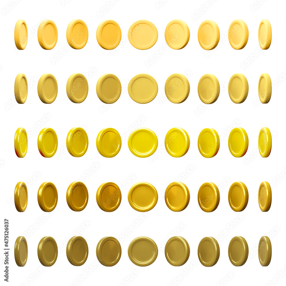 Set of 3d gold coin. Realistic gold coin on white background Stock ...