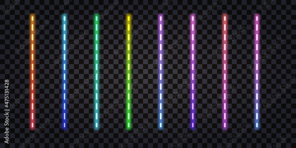 Glowing neon sticks, laser beams with electric light effect. Gradient ...