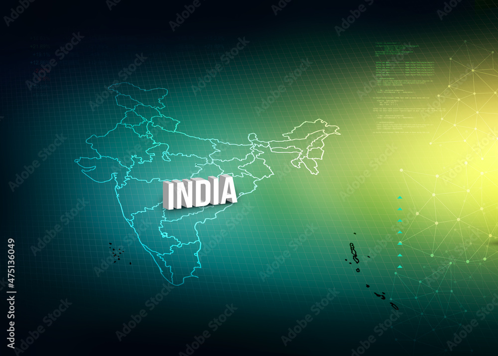 Indian economy background with 'INDIA' text 3d rendering. geographical ...
