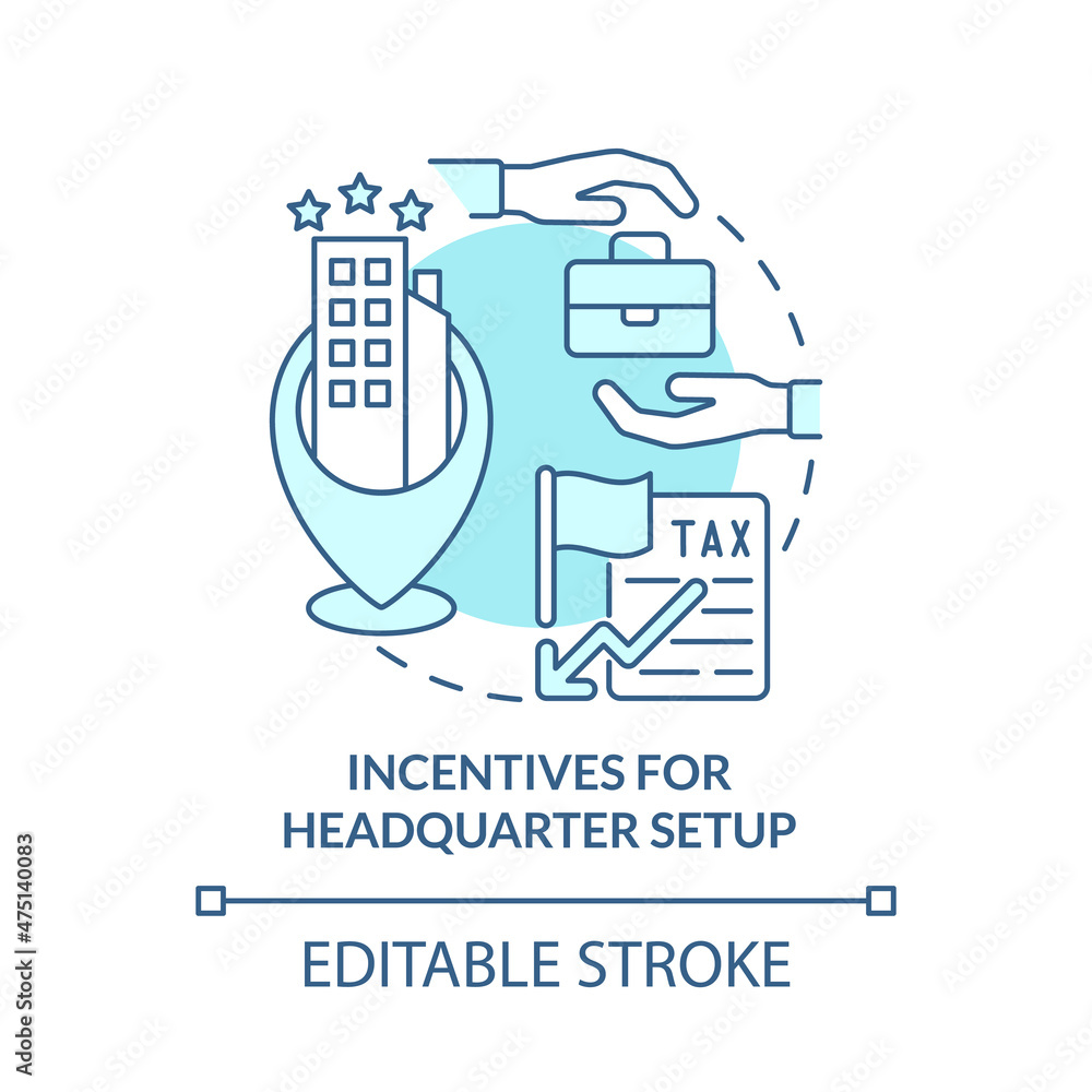 Incentives for headquarter setup turquoise concept icon. Tax incentives ...