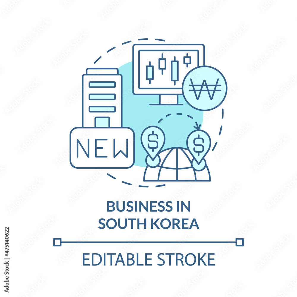 Vetor de Business in South Korea turquoise concept icon. Rapid economic ...