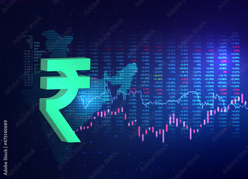 Indian rupee background 3D rendering, with stock market data. Indian ...