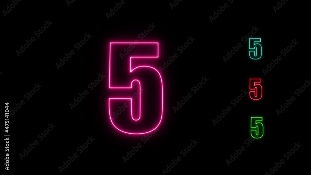 neon countdown animation. Neon bright glowing countdown timer from 10 ...