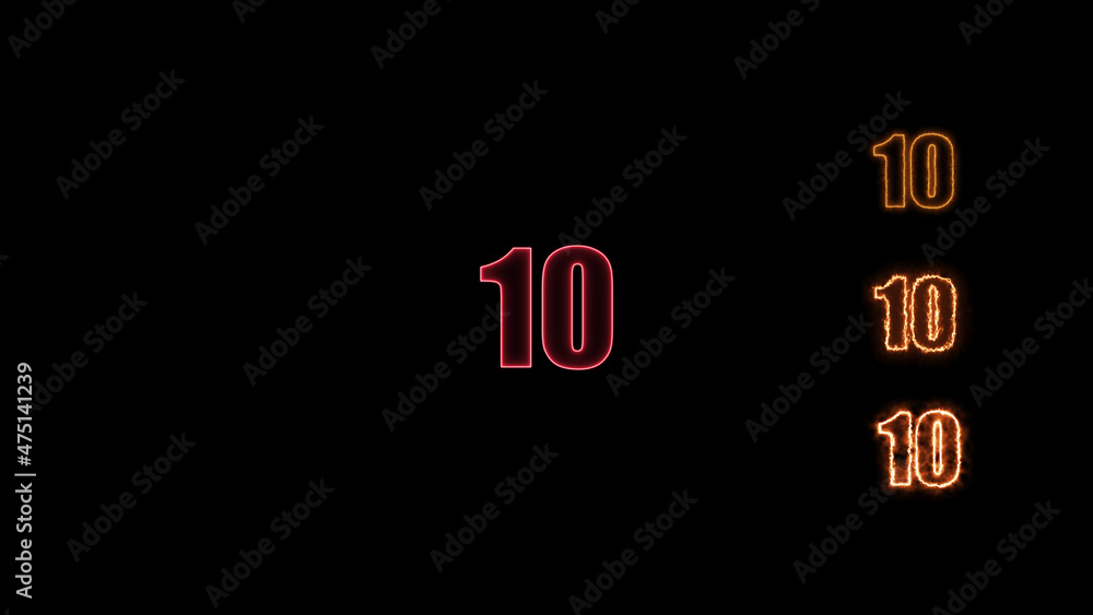 Neon numbers Ten glowing on an alpha channel background. number 10 ...