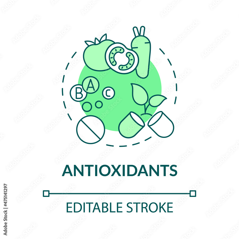 Antioxidants green concept icon. Diet for wellbeing. Fitness ...