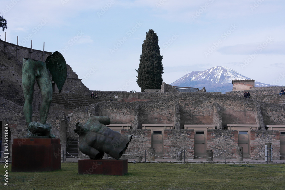 Amphitheater arena ruins. Scenery immersion in history ancient Pompeii ...
