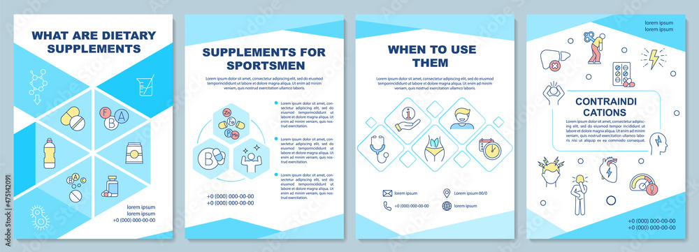Dietary supplements blue brochure template. Fit lifestyle. Booklet ...