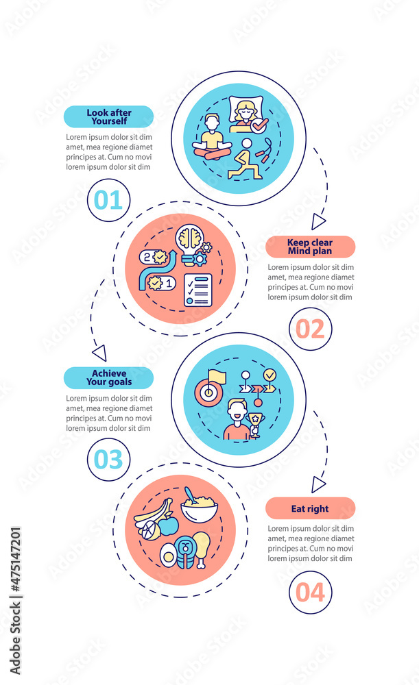 Well balanced life tips vertical infographic template. Health care ...