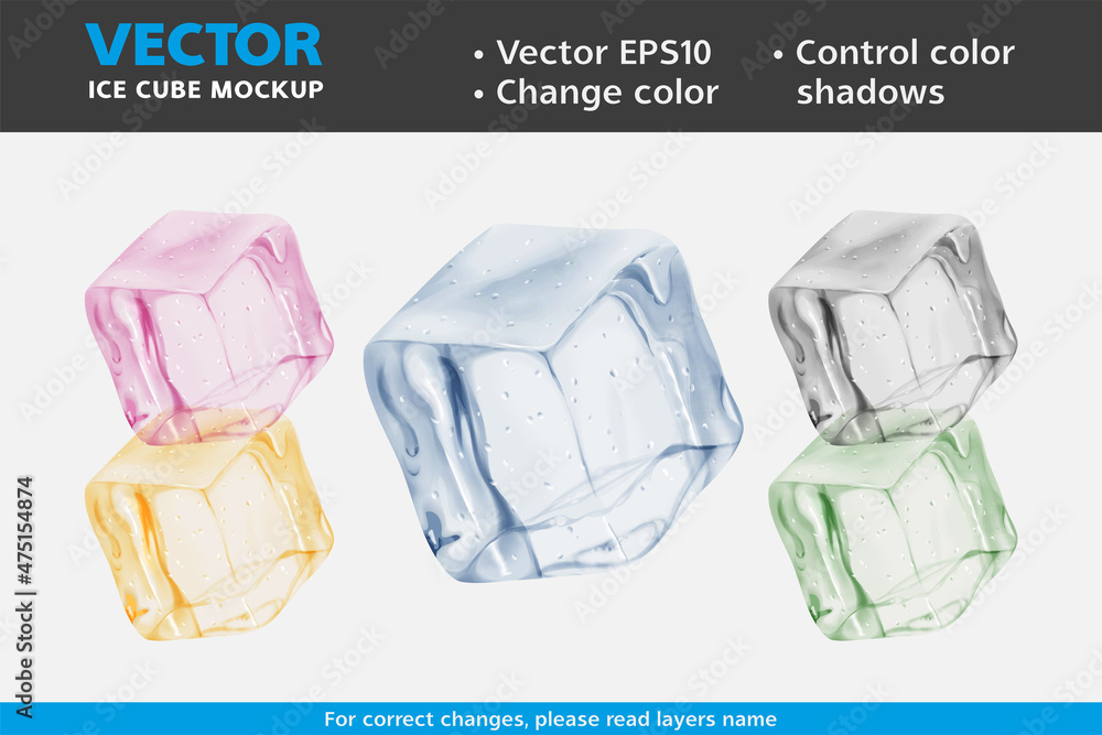 Ice cube realistic vector mockup 3d solid water freeze block Stock ...