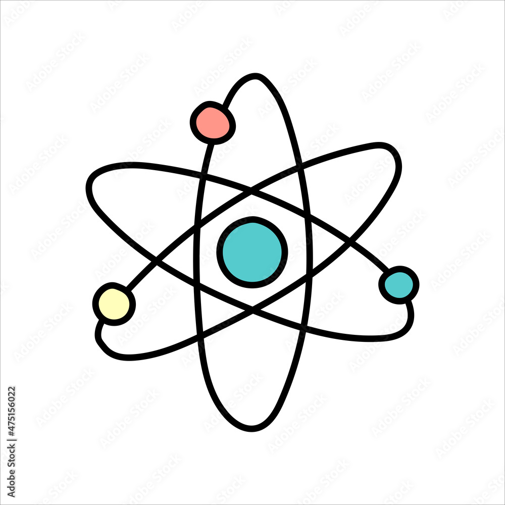 Vector atom hand-drawn in doodle cartoon style. Stock Vector | Adobe Stock