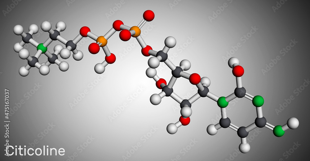Citicoline, CDP-choline, cytidine diphosphate-choline molecule. It is ...