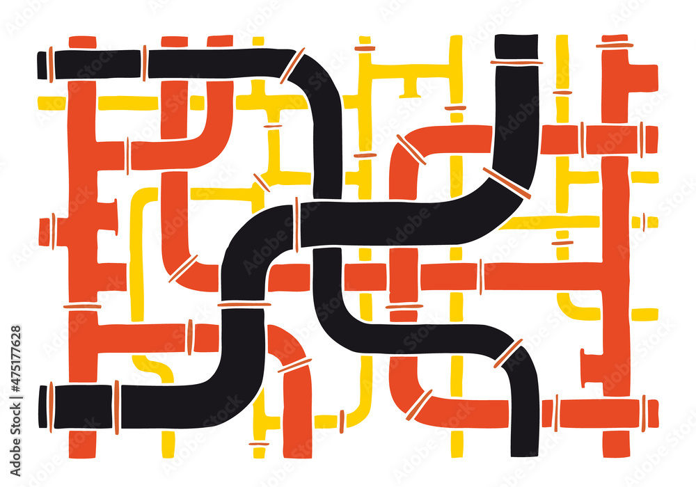 Many colorful pipes of different sizes, colors and diameters are ...