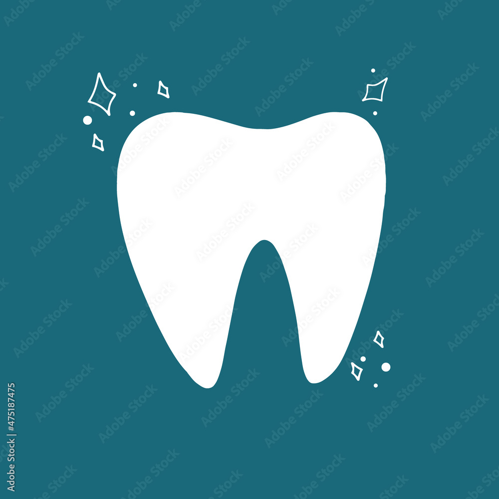 Vector illustration of a healthy clean tooth with glitter on an emerald ...