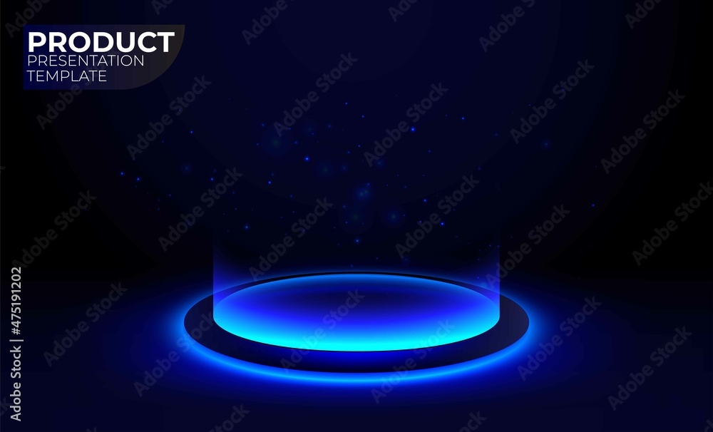 Abstract hi-tech background for display product with neon glowing ring ...