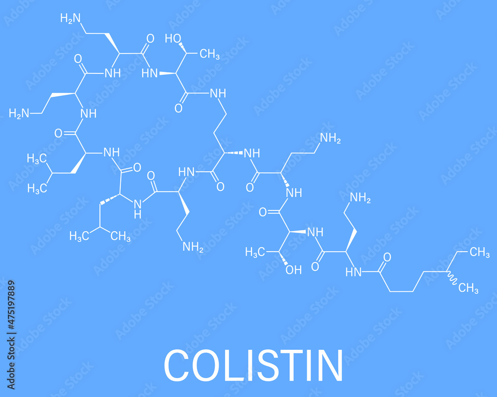 Colistin antibiotic drug molecule. Skeletal formula. Stock Vector ...