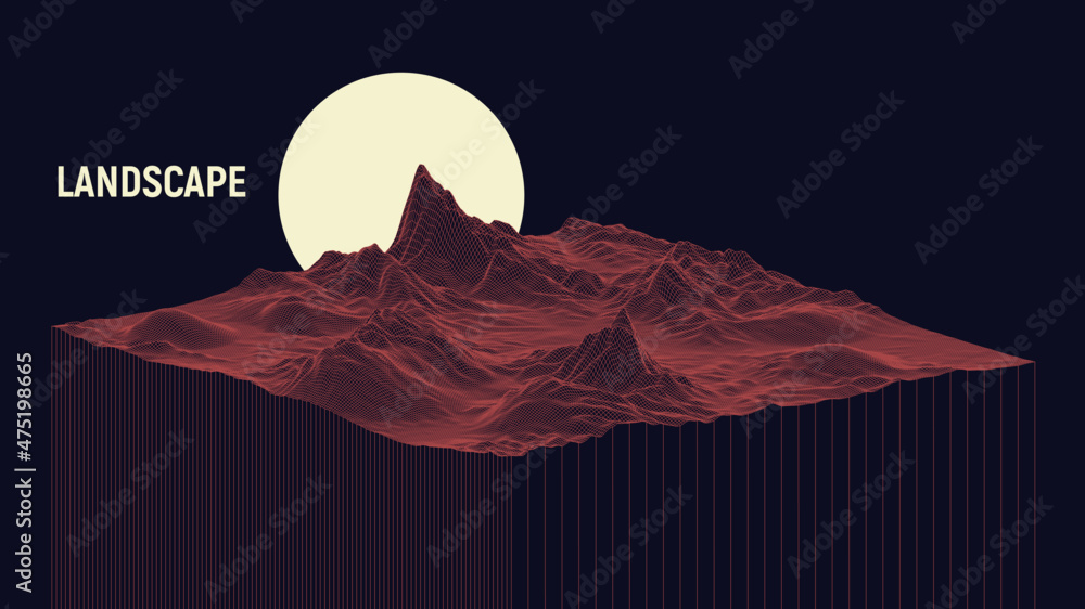 Abstract landscape background. Mesh structure. Polygonal wireframe ...