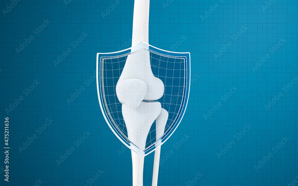 Leg bone and shield, 3d rendering. Stock Illustration | Adobe Stock