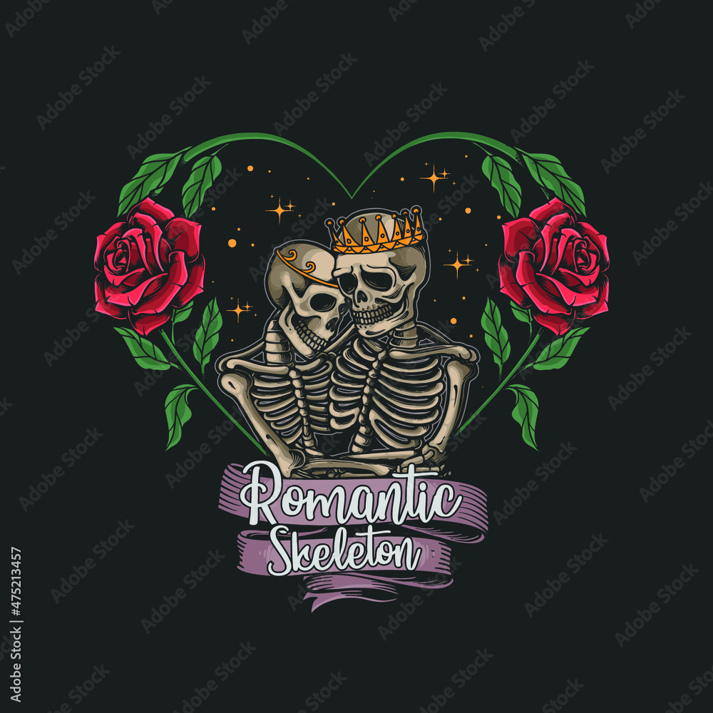 Skeleton With Roses Stock Vector | Adobe Stock