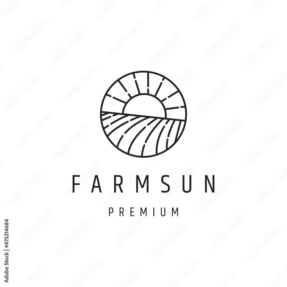 Farm Sun logo vector icon template linear style icon in white backround ...