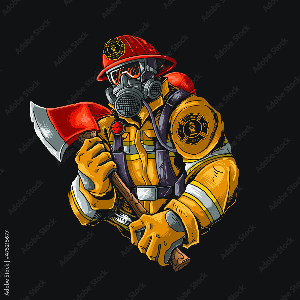 fire fighter with axe illutration vector graphic Stock Vector | Adobe Stock