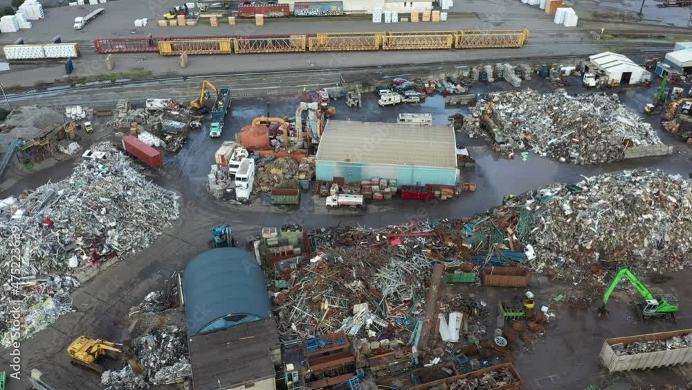 Piles of metal prepared for recycling at the port of Tacoma in ...