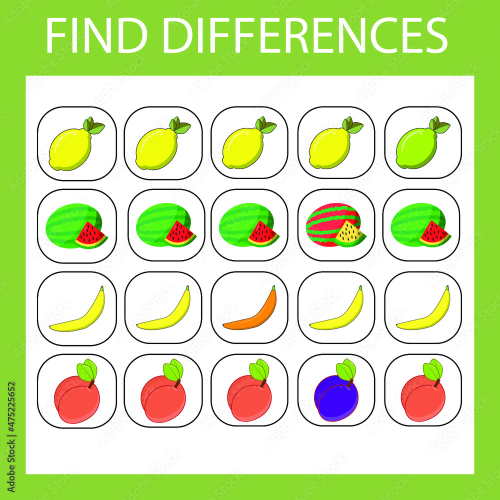 Developing activity for children - find the difference. Logic game for ...