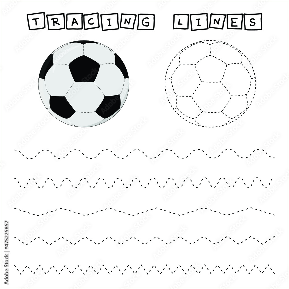 Tracing lines game with football balls. Worksheet for preschool kids ...