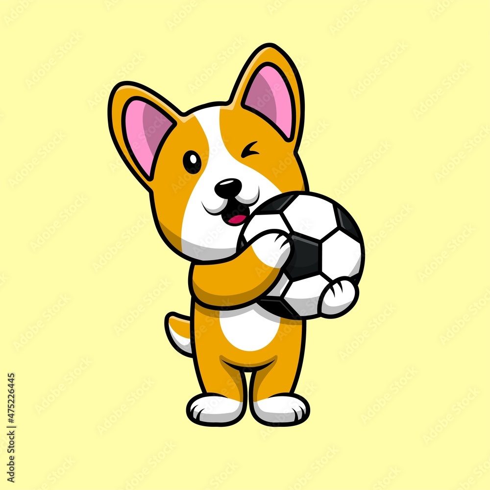 Cute Corgi Dog Holding Soccer Ball Cartoon Vector Icon Illustration ...