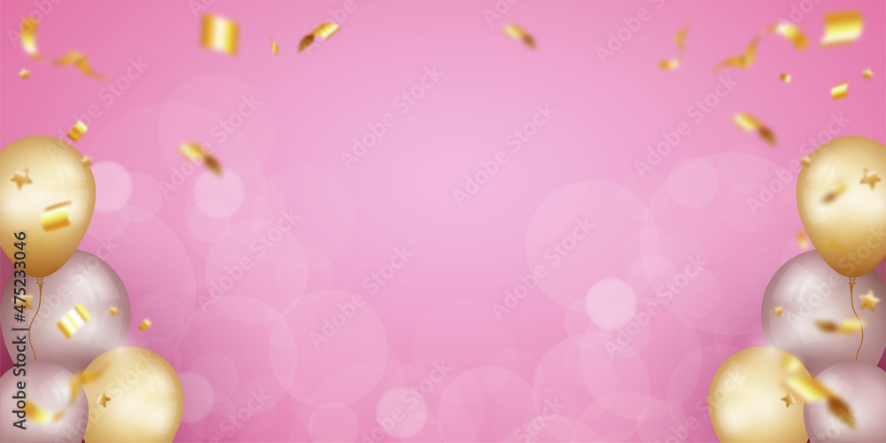 Congratulations banner design, background with balloons and flags ...