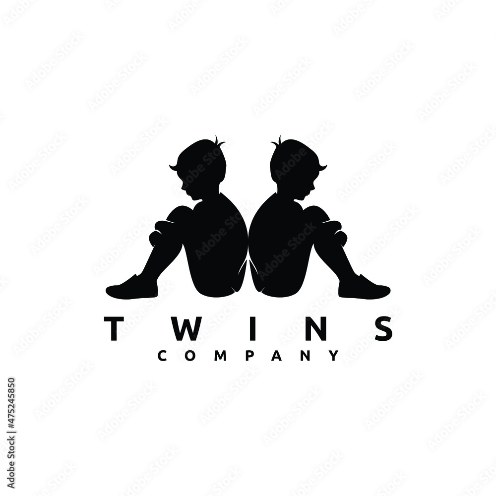 twins kids sitting silhouette logo design vector Stock Vector | Adobe Stock