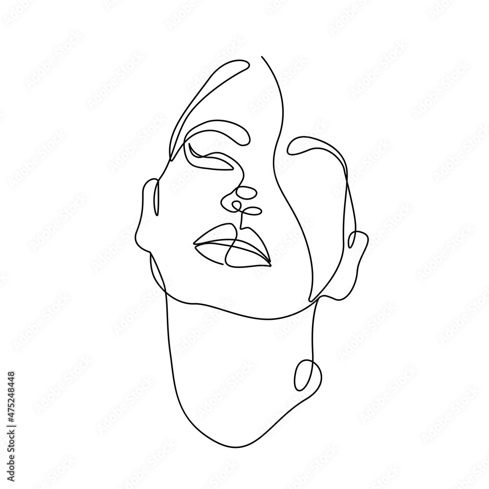 Continuous Line Drawing of Woman Head. Line Art Creative Concept Black ...