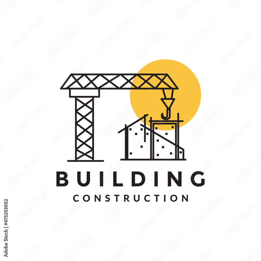 crane tower with construction build line logo design vector graphic ...