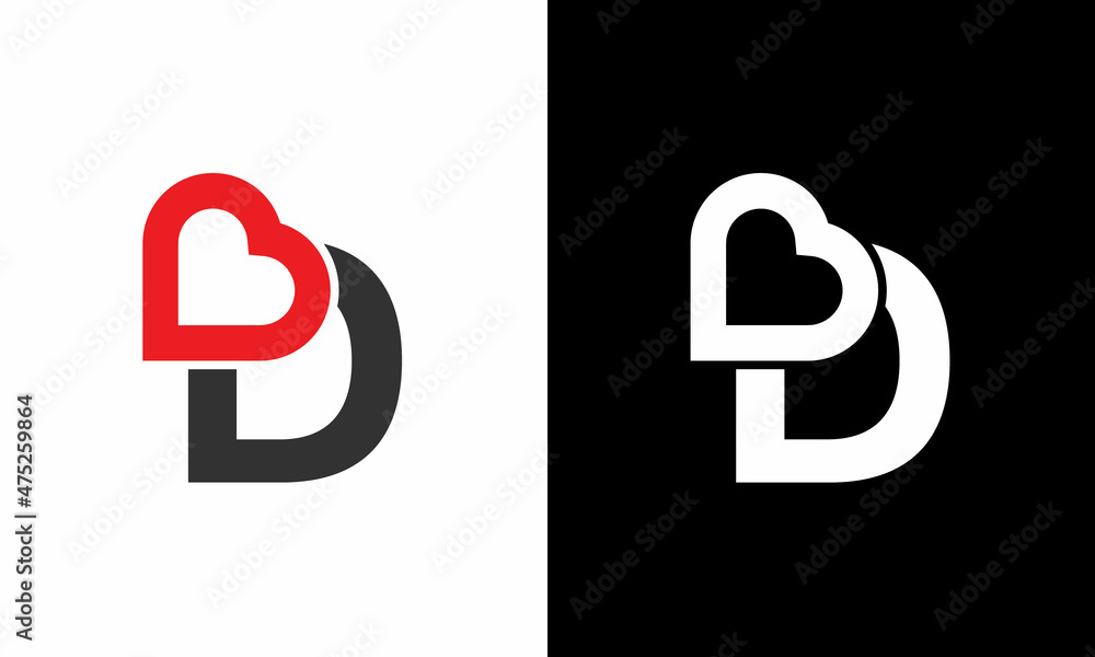 Logo Heart Letter D. Beautiful vector love logo. D love outline ...
