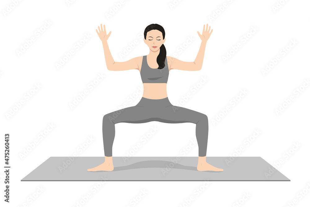 Goddess Pose, Fierce Angle Pose, Victory Squat Pose, Beautiful girl ...
