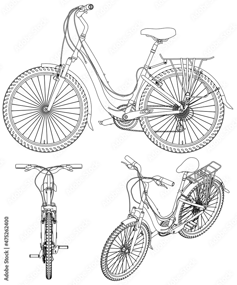 Set with the contours of the detailed bike from black lines, Isolated ...
