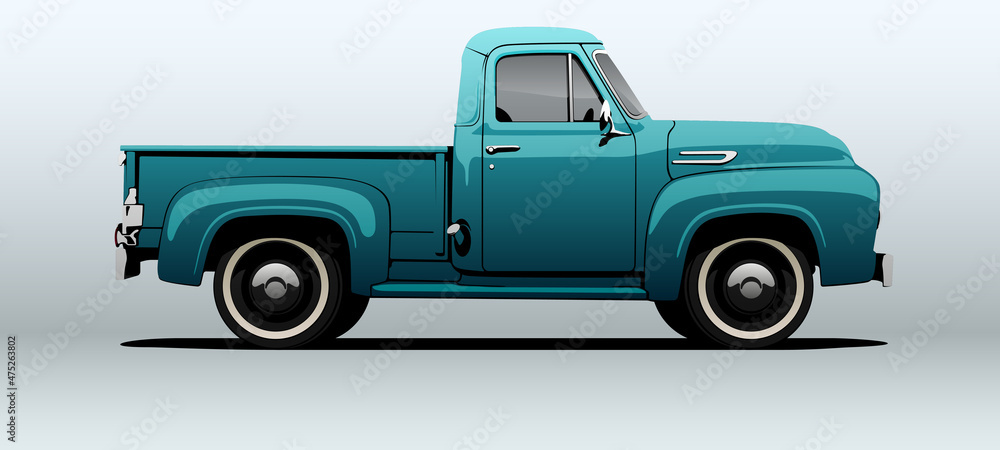 Pickup truck in side view with perspective. Very high quality vector ...