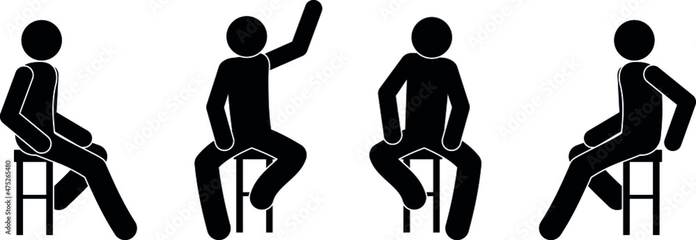 meeting stick figure icon, people sit on chairs illustration, human ...