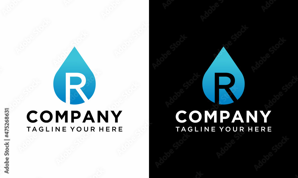 Letter R water drop logo. Blue aqua logo design vector template. on a ...