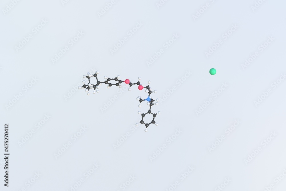 Benzethonium chloride molecule, isolated molecular model. 3D rendering ...
