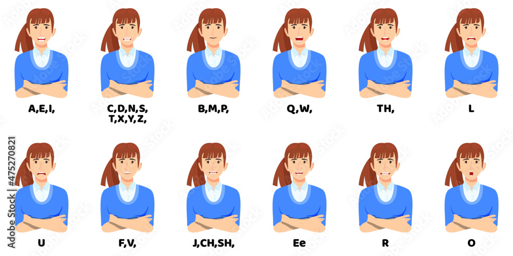 Cute businesswoman cartoon character talking mouth and lips expressions ...