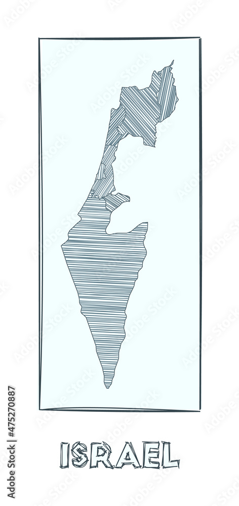 Sketch map of Israel. Grayscale hand drawn map of the country. Filled ...