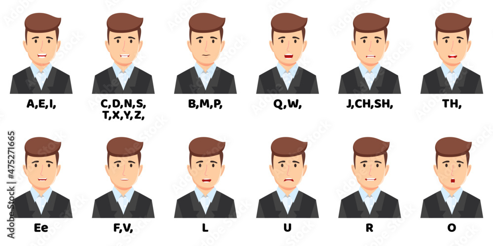 Cute beautiful businessman cartoon character talking mouth and lips ...