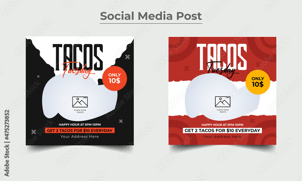 Mexican Tacos Food Social Media Post Design Template Stock Vector ...