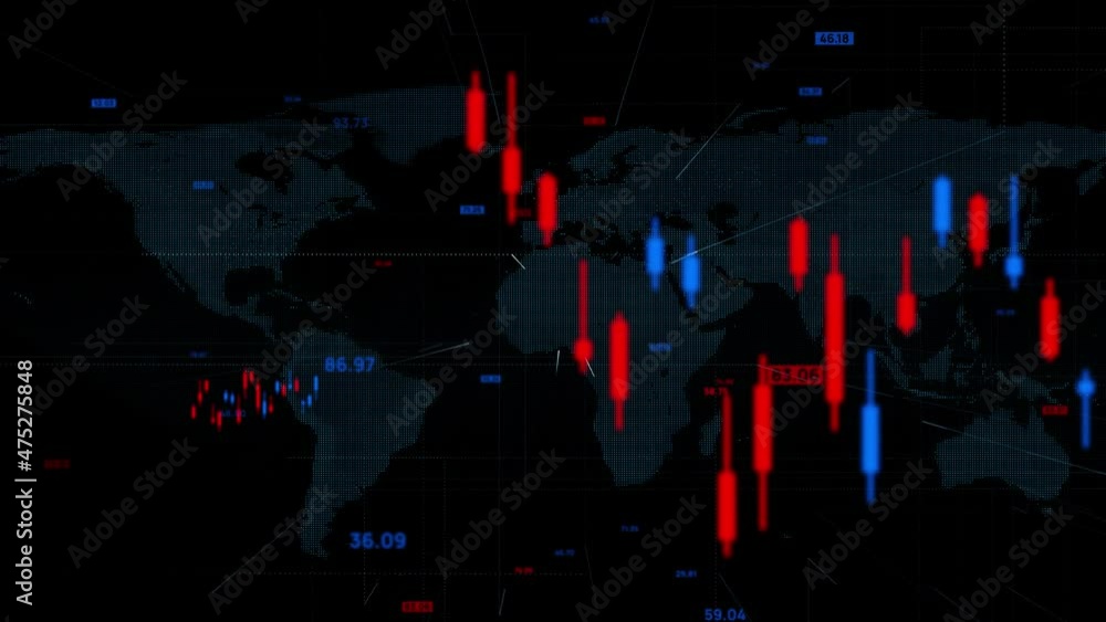 World map and financial chart concept. Global finance. Fintech. vídeo ...