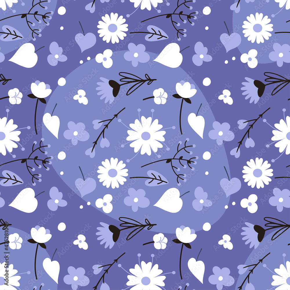 Blue Violet Seamless pattern with different flowers. Vector ...