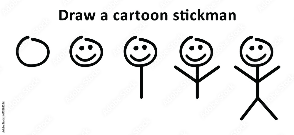 Draw a cartoon stickman, evolution. comic stick figure drawing from ...