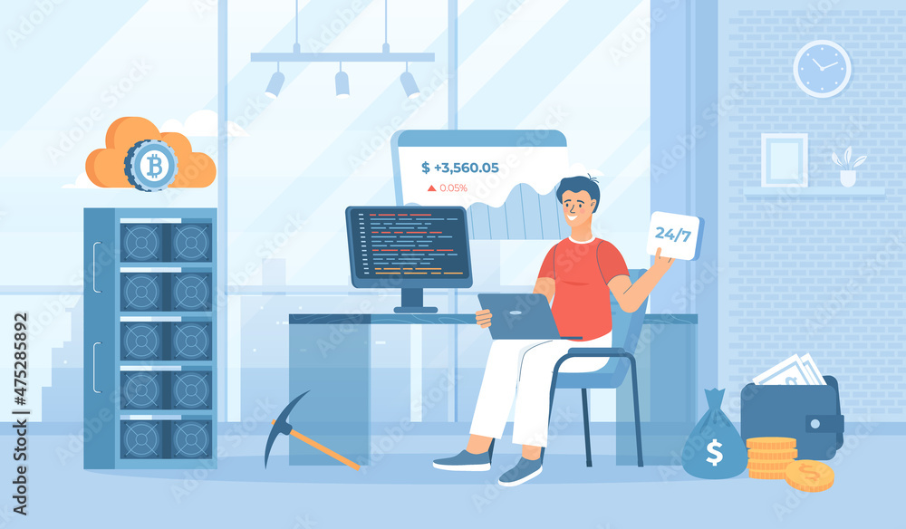 Cryptocurrency mining. Сreating new crypto coin using server racks ...