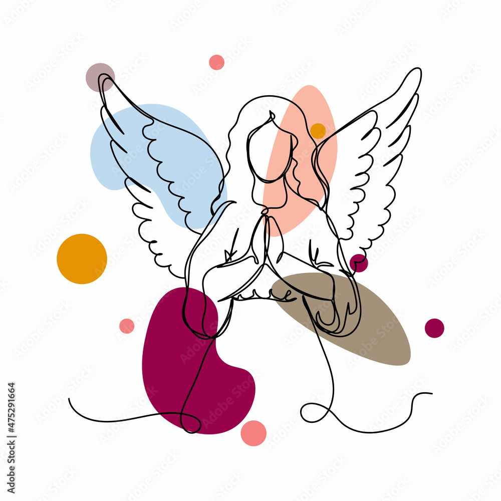 Continuous one simple single line drawing of angel icon sketch in ...