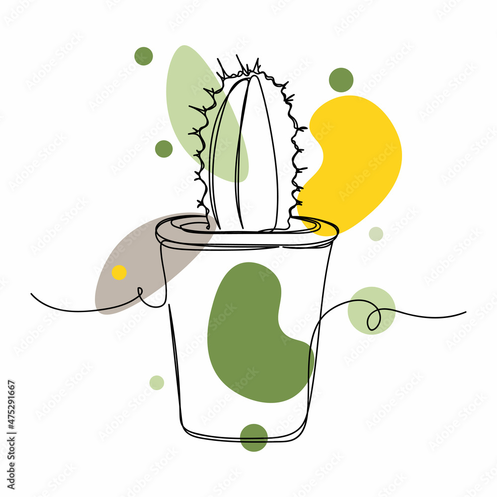Continuous one simple single line drawing of cactus icon sketch in ...