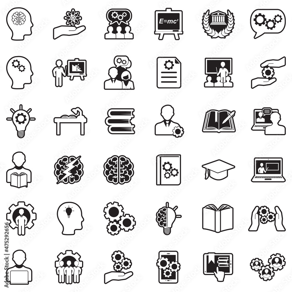 Knowledge And Thinking Icons. Line With Fill Design. Vector ...